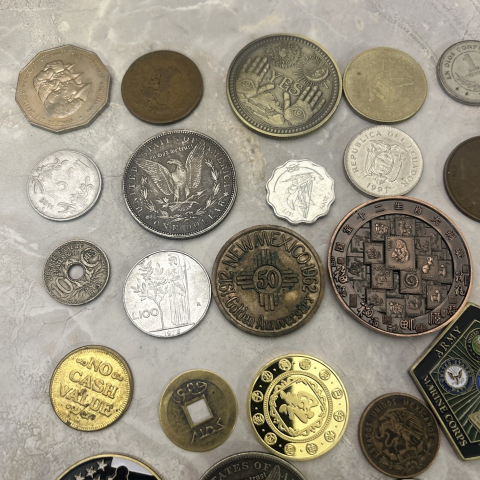 BIG LOT💥Mixed Tokens-USA & Foreign Coins Exonumia-Copper-Silver tone ...