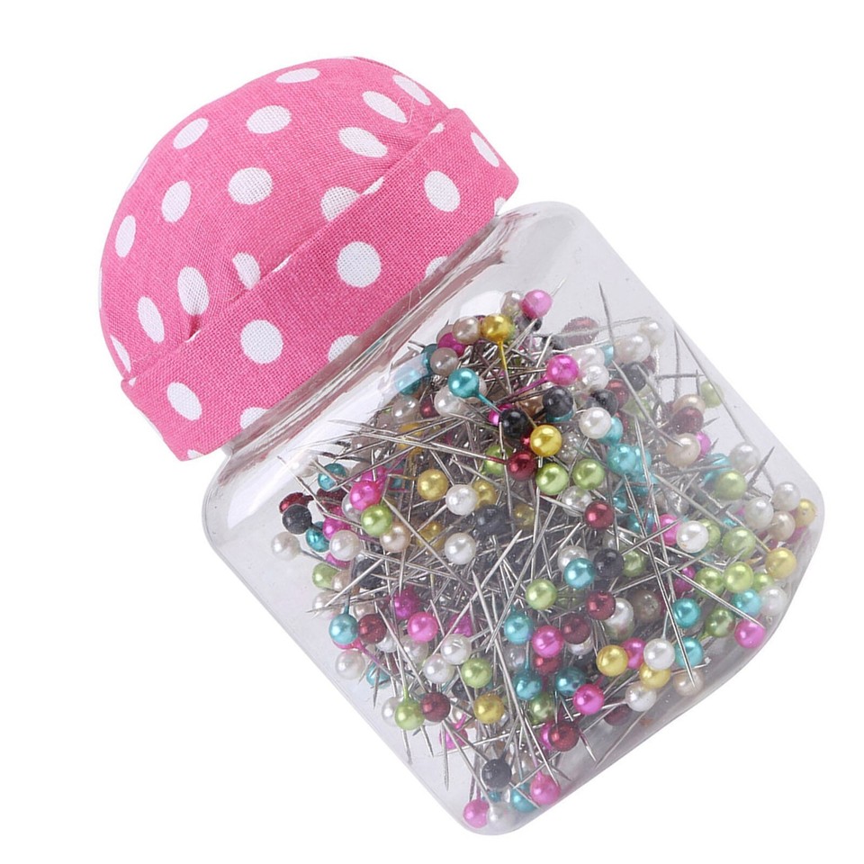 500Pcs Beads Needles Quilting Pins in Pink Fabric Covered Pin Cushion ...