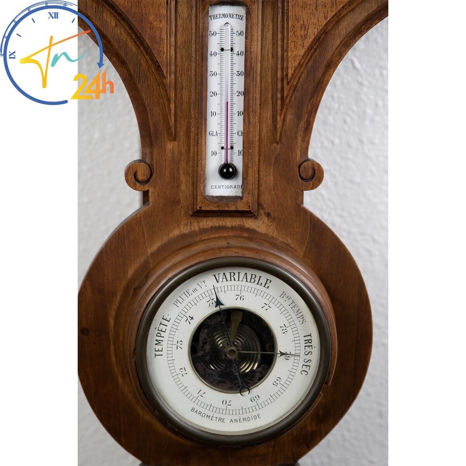 Antique French Wooden Wall Clock with Barometer Weather Station | eBay