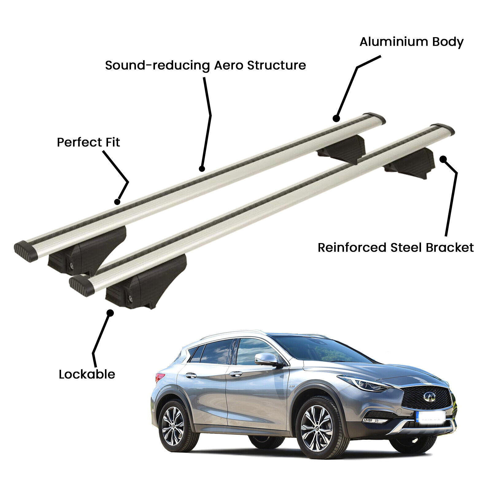 2 Pcs Silver Roof Rack Cross Bars For INFINITI QX30 SUV 2016-2019 | eBay