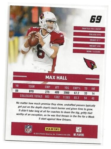 2010 Panini Donruss Rated Rookie Max Hall Arizona Cardinals | eBay
