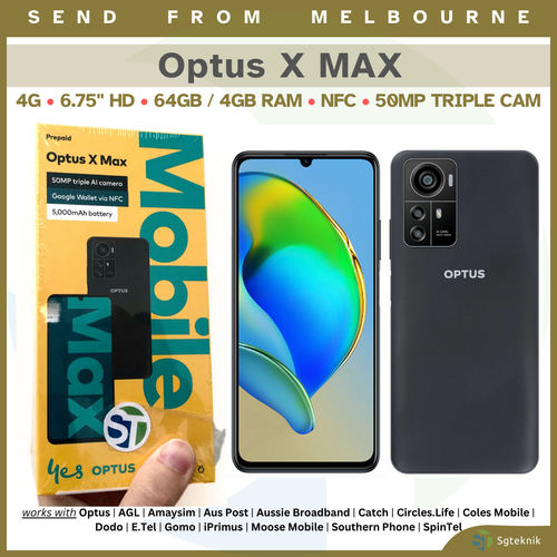 Optus X MAX 4G VoLTE (64GB/4GB, 6.75" HD 50MP Triple Cam) Android ZTE ...