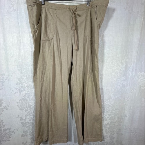 Per Se Pants 22W Tan Linen Blend Pull On Wide Leg Elastic Waist | eBay