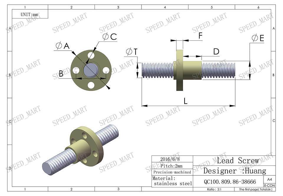 Stainless T8 Lead Screw 300mm Rod with T8 Nut 8mm lead for 3D Printer ...