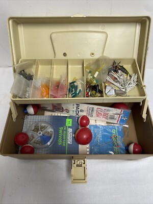 VTG Tan Plano 5000 Fishing Tackle Box Full of Lures Bobbers Hooks | eBay