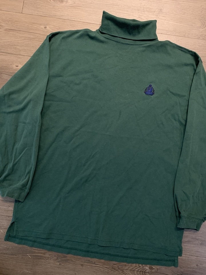 Vintage IZOD Long Sleeve Turtleneck Tee Shirt Mens XL Green Crest Logo ...