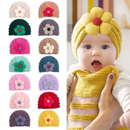 Thickened Flower Baby Hat Soft Infant Head Wraps Newborn Toddler Beanie ...