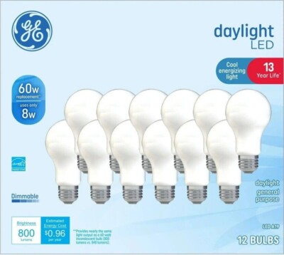 12-Pack GE LED Dimmable General Purpose Light Bulbs 60 Watt, Color ...