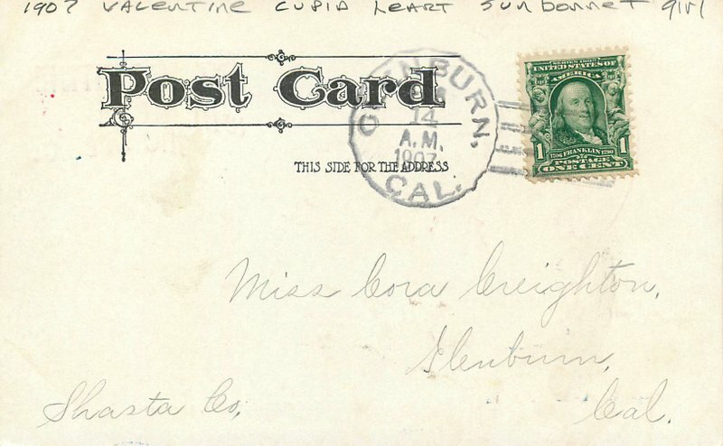 AH Artist impression Valentine Cupid heart Sun bonnett girl Postcard 20 ...