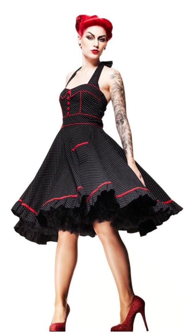 New Retro Pinup Hell Bunny Black & White Red Polka Dot New Retro Pinup Hell Bunny Black & White Red Polka Dot