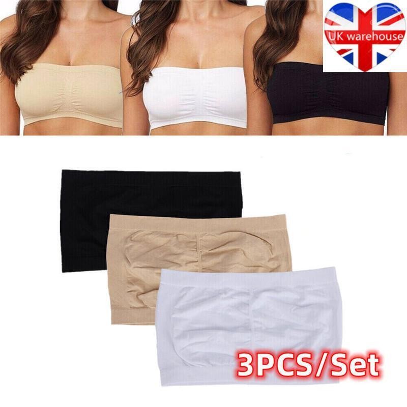 Women Ladies Strapless Seamless Bandeau Bra Boob Tube Comfort Tops 3 ...