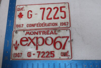Quebec Canada License Plate Tag PQ 1967 Montreal Pair Government Expo67 ...