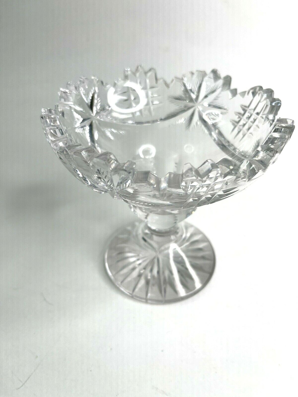 Vintage Crystal Compote Candy Trinket Dish Scallop Sawtooth Heavy Glass ...