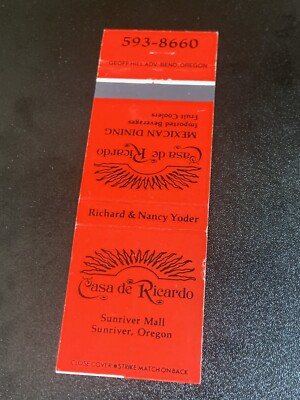 Matchbook Cover - Casa De Ricardo Sunriver Mall Oregon | eBay