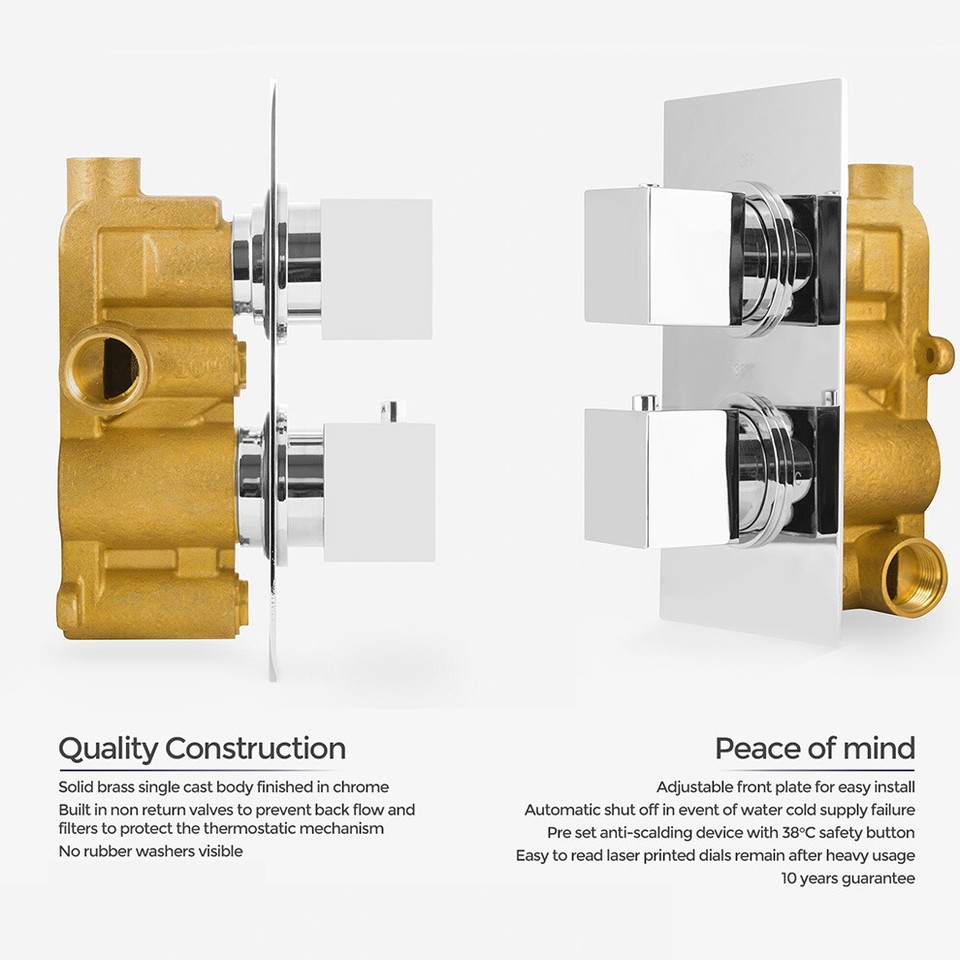 Concealed Thermostatic Shower Mixer Valve 1 / 2 / 3 Way Outlet Chrome ...