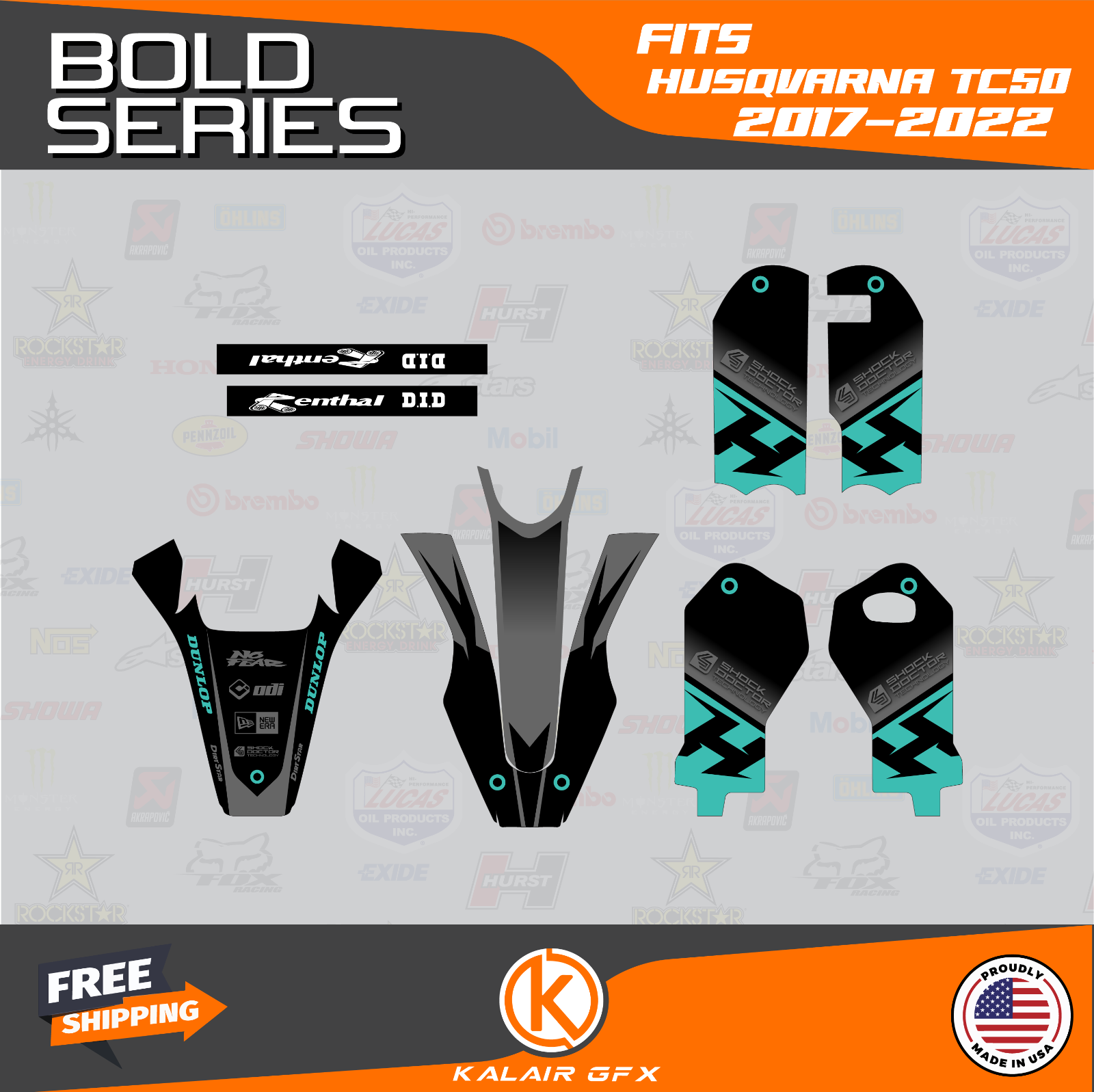 Graphics Decal Kit for Husqvarna TC50 (2017-2023) TC 50 Bold - Teal | eBay
