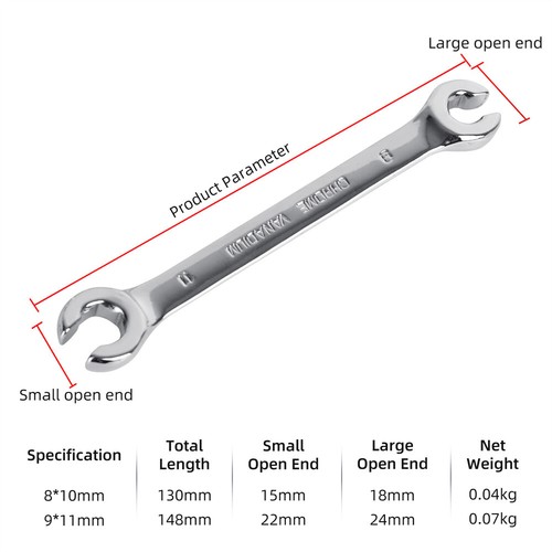 2X Strong Flare Nut Wrench Open-Ended Brake Pipe Spanner set 9mm, 8mm ...