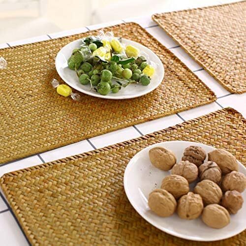 6 Pack Rectangular Woven Placemats Rattan Wicker Table Mats 17" X 12 ...
