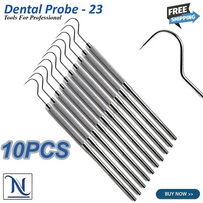 10 Pcs Dental Explorer #23 Shepherd Hook Probe Single Ended Stainless ...