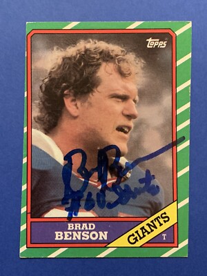 BRAD BENSON (SB XXI Champ) Signed RC 1986 Topps Giants Penn State ...