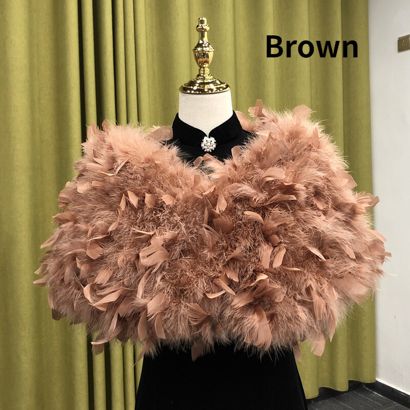 Women Faux Fur Feather Wrap Shawl Shrug Bolero Cape Bridal Winter ...