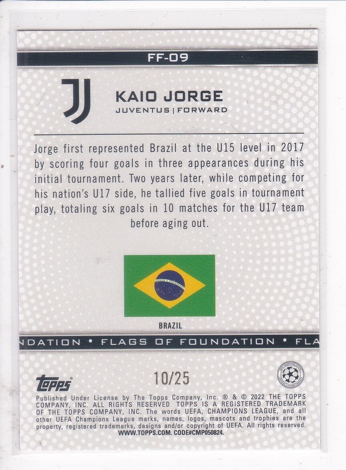 2021-22 Topps UEFA Champions Jade Kaio Jorge RC Flags of Foundation ...