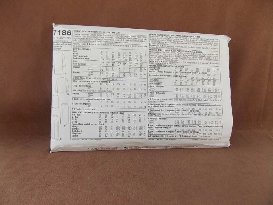 Simplicity Misses Jacket, Top, Pants & Skirt Sizes 18W-24W Uncut ...