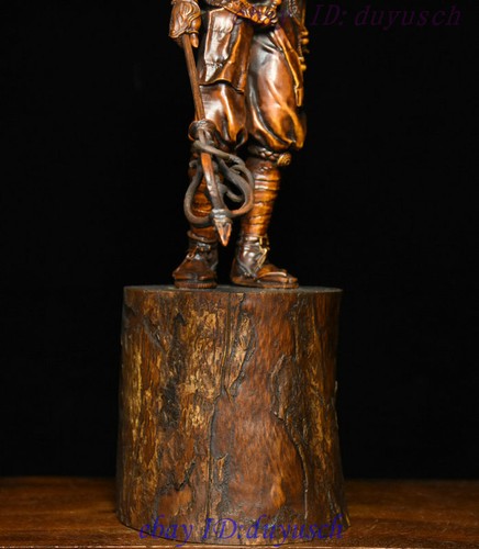 10" Old Chinese Buddhism Boxwood Wood Carving Warrior Monk Arhat Buddha ...