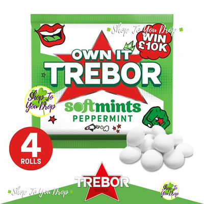 TREBOR SOFTMINTS 2 x 4 PACKS 8 x 44.9g ROLLS PEPPERMINT Chewy Mint ...