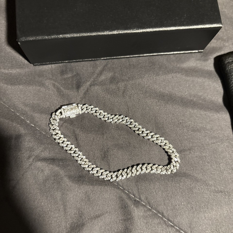 GLD Micro Diamond Prong Cuban Bracelet in White Gold - 6mm 8 Inch | eBay