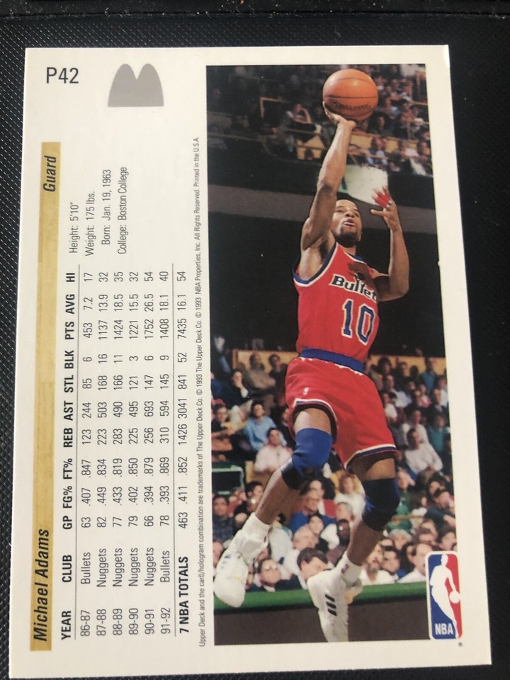 1992-93 Upper Deck McDonald's Michael Adams Washington Bullets #P42 | eBay