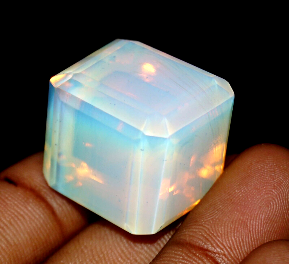 60+ Ct Australian Natural Blue Opal Cube Cut Certified Loose Gemstone ...