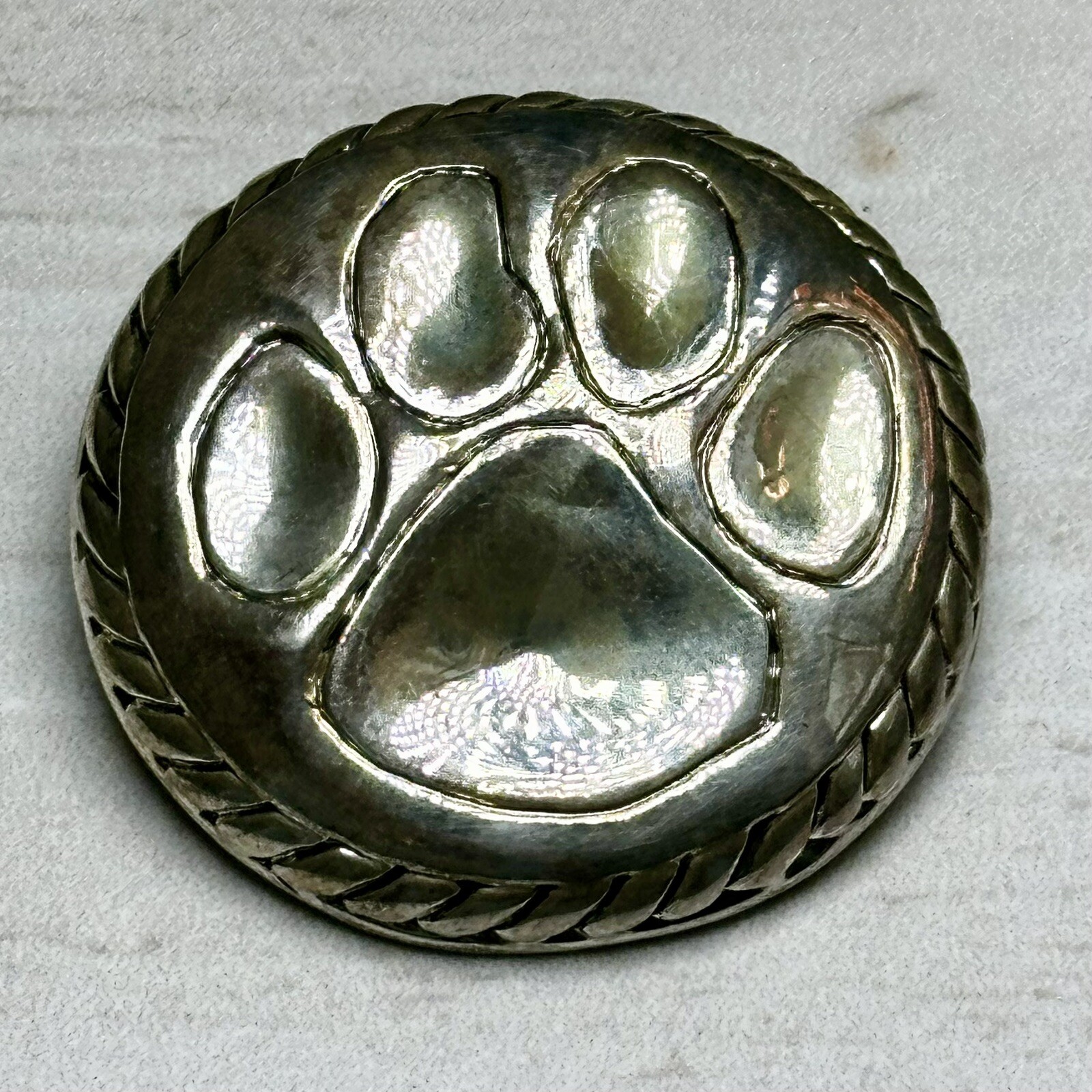 Puppy Dog Paw Print Silver Tone Medallion Brooch Pin… - Gem