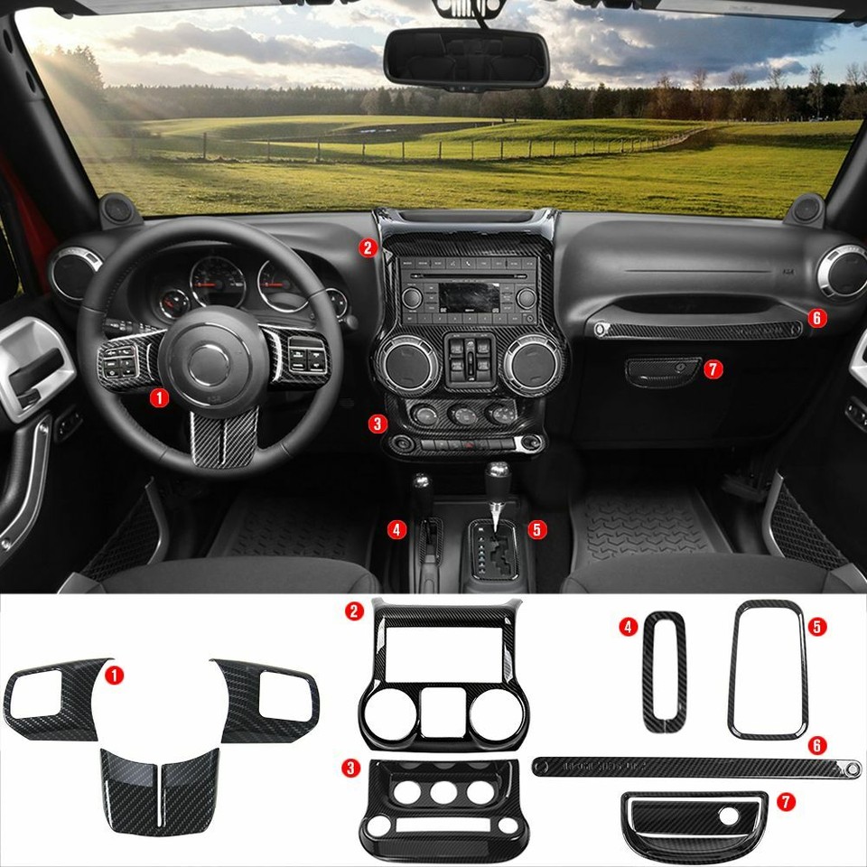 Carbon Fiber Interior Decoration Trim Kit for Jeep Wrangler JK JKU 2011 ...