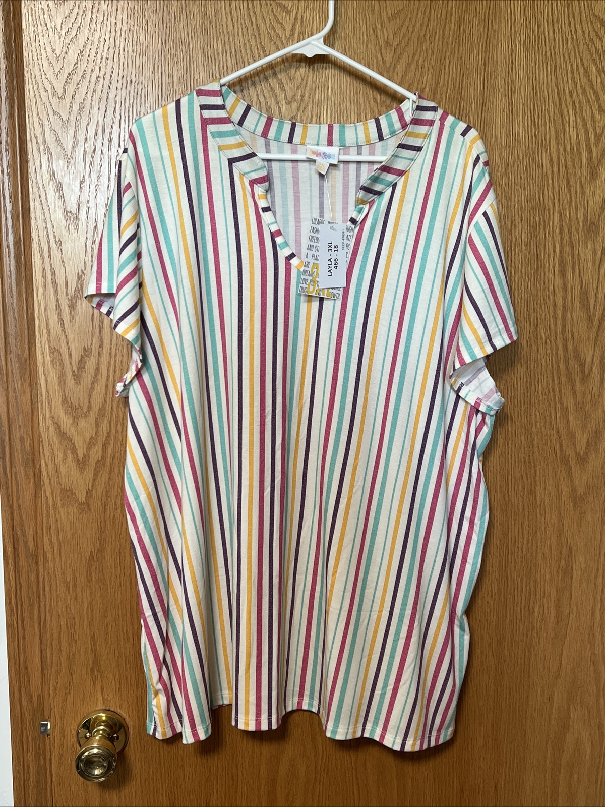 NWT Lularoe LAYLA Mandarin Split Collar Top Multicolor Stripes 3X 3XL ...