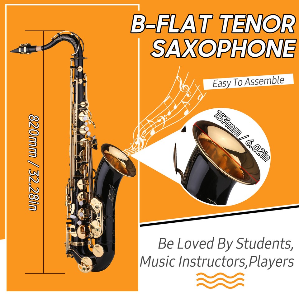 Professional Tenor Saxophone Bb Sax Brass Black Lacquer Woodwind ...