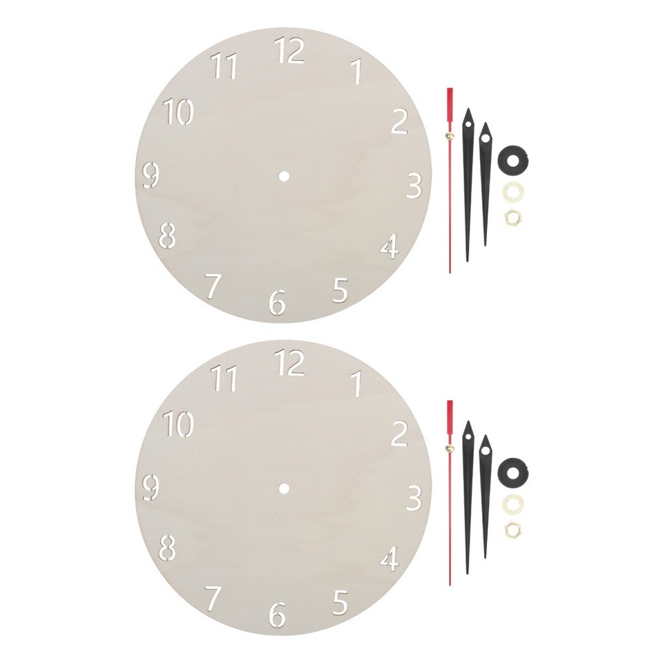2 Sets Wooden Wall Clock Panel Face Blank with Hollow Numerals Pointers ...