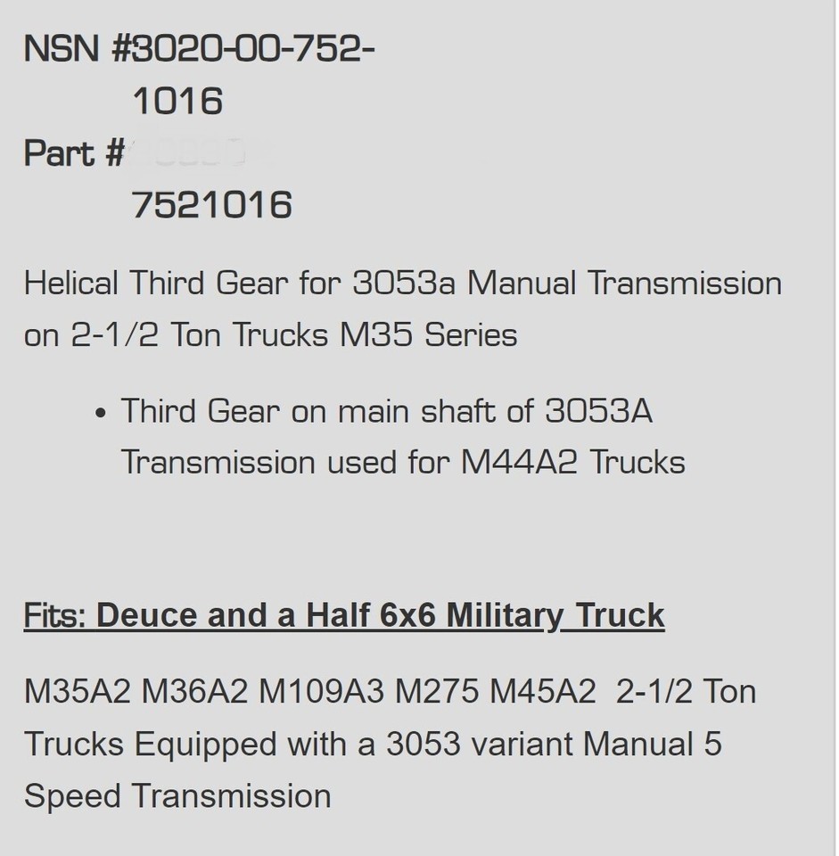 M35 Third Gear 3053A Spicer Transmission M35A Truck 7521016 [B1S3] | eBay