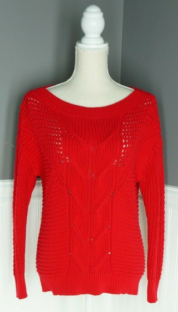 Express Red Chunky Cable Knit Open Back Boat Neck Swe… - Gem