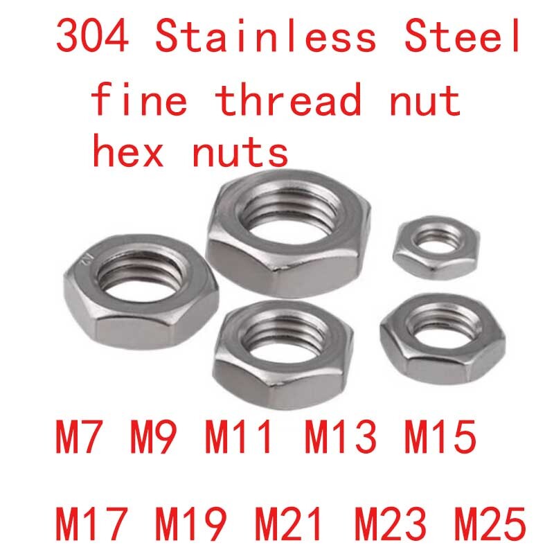 M7 M9 M11 M13 M15-M25 304 Stainless Steel Fine Thread Hexagon Nuts Hex ...