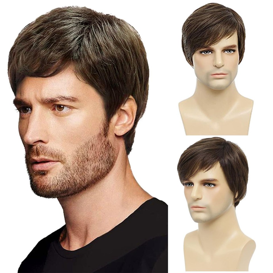 YYHR Short Brown Wig male straight natural side part actor cosplay ...