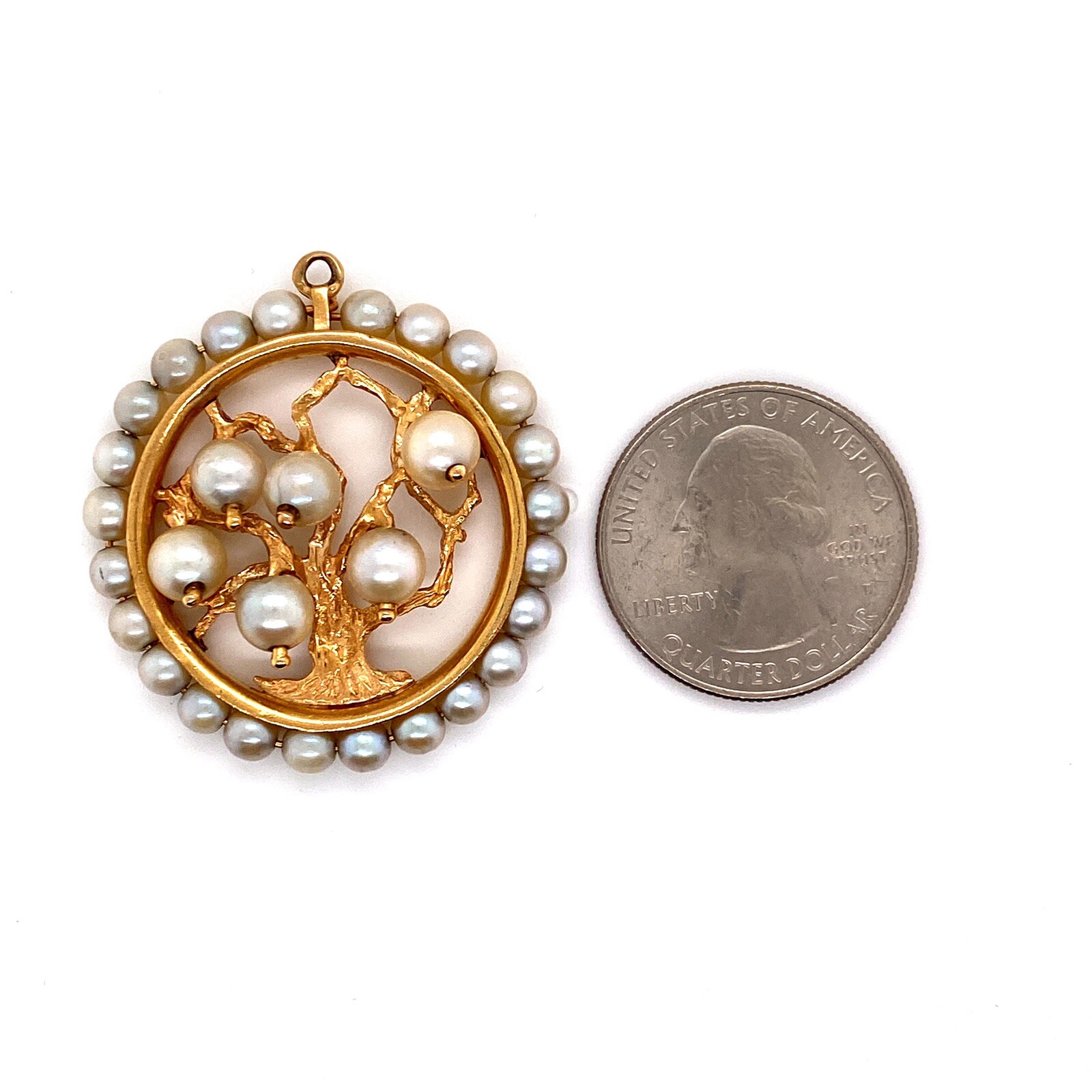 Vintage Tree of Life Pearl Pendant 14k Gold 10.3 grams Hand-Made Estate ...