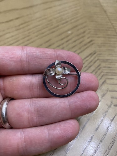 Vintage PPC Sterling Silver Floral Pearl Circular Brooch Pin | eBay