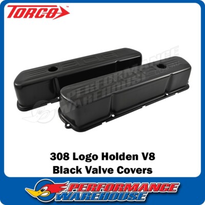 308 Logo Holden V8 Black Steel Valve Rocker Covers Tall Design Pair | eBay