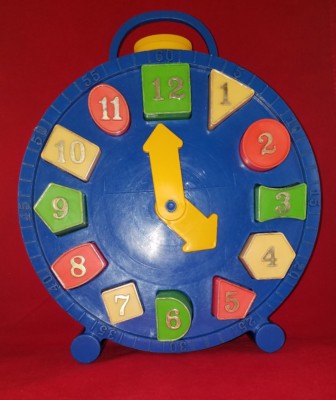 AMLOID BLOCK CLOCK VINTAGE 1970-80's BLUE PLASTIC KIDS TIME LEARNING ...