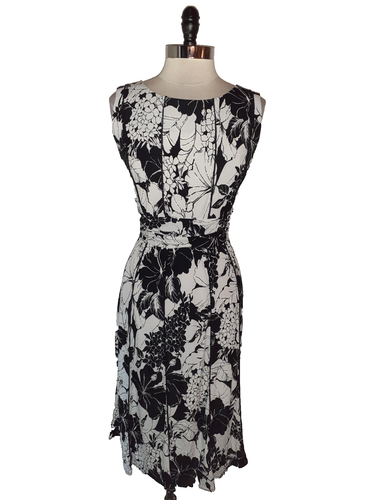 PERCEPTIONS Plus Size 1X A-Line Dress Black White Floral Sleeveless ...