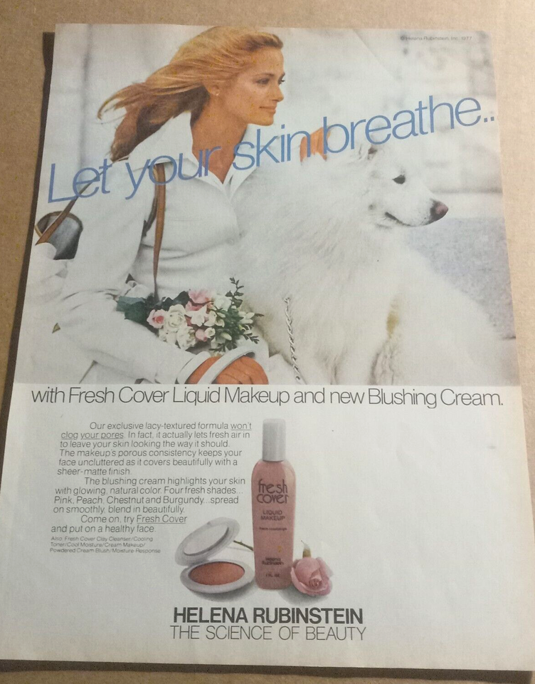 1977 ad page - Helena Rubinstein cosmetics Girl & Samoyed dog PRINT ...