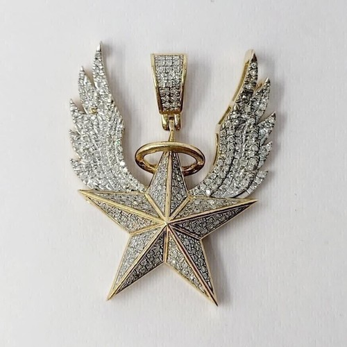 2.5Ct Lab Created Diamond Flying Angel Wings Star Pendant 14k Yellow ...
