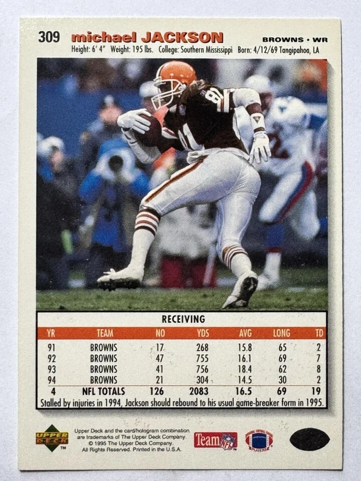 MICHAEL JACKSON Cleveland Browns 1995 Upper Deck Collector's Choice ...