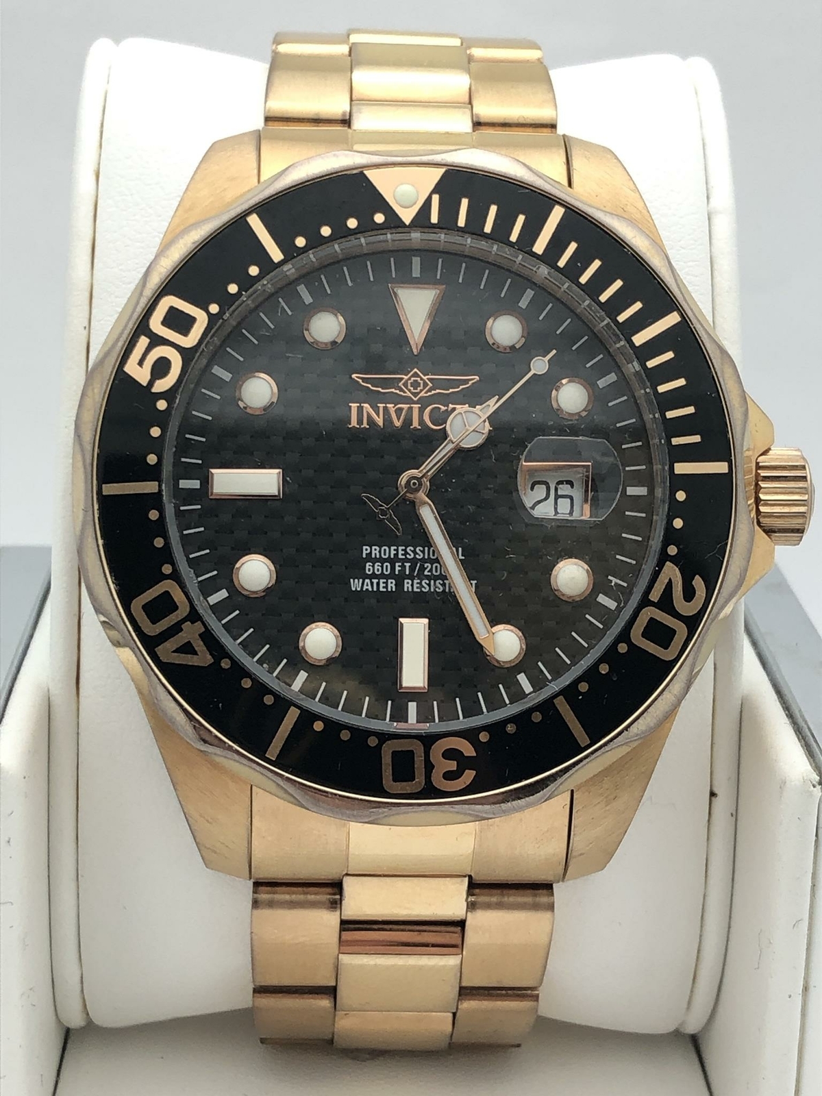 Invicta Men's Black Dial Rose Gold Tone Stainless Steel Bracelet Watch ...